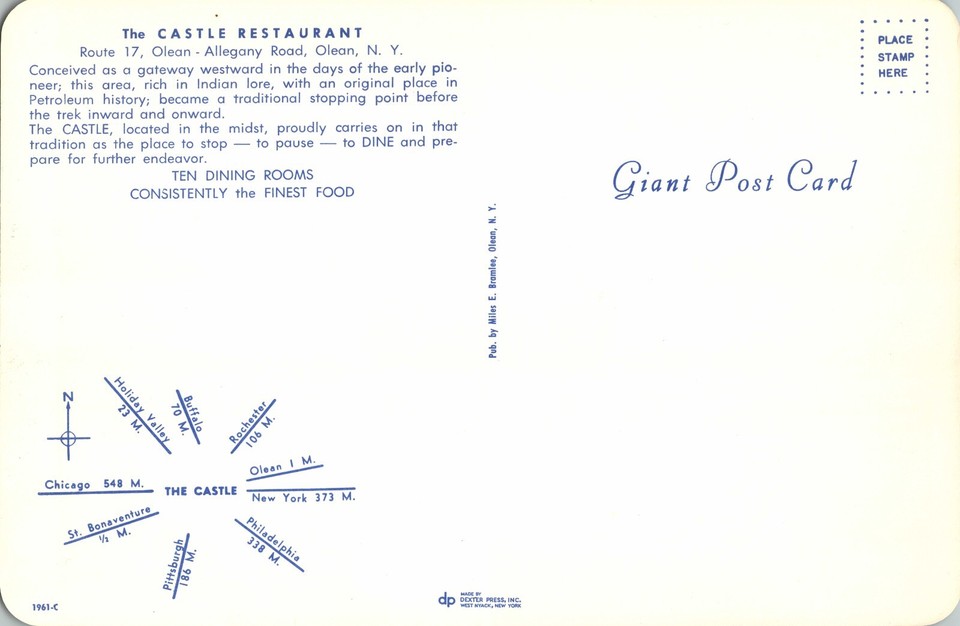 The Castle Restaurant Route 17 Olean Allegany Road Olean NY Giant 6x9 ...