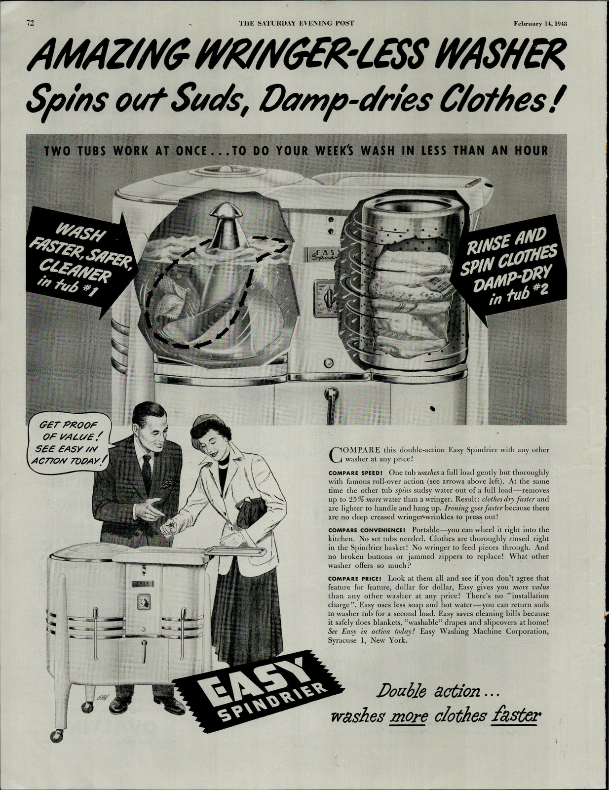 1948 Easy Washer Spindrier Wringer-Less Washer Vintage Print Ad 3763 | eBay