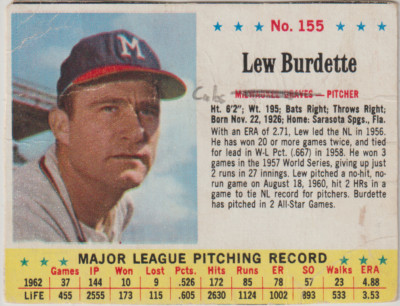LEW BURDETTE; 1963 Post Cereal Box Baseball Card # 155 | eBay