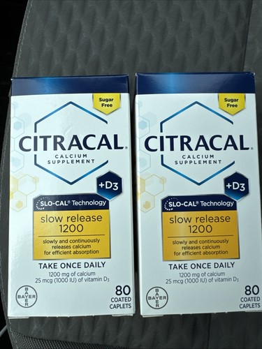2 Pack Of Citracal Slow Release 1200 Calcium +Vitamin D3 80 Tabs Ea Exp ...