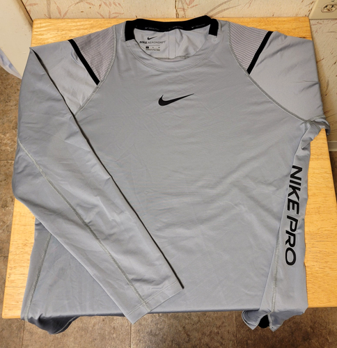 Nike Pro Aeroadapt Men's Crew Neck Training Long Sleeve Gray Black ...