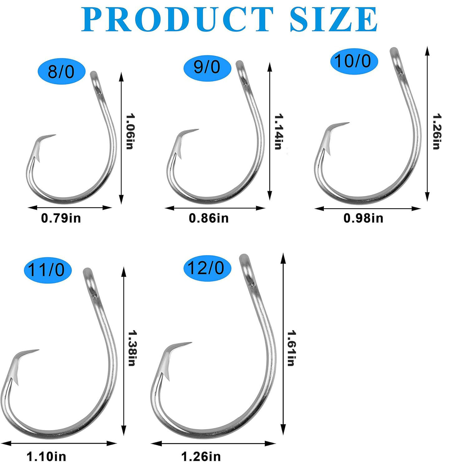 45pcs Tuna Circle Hook Stainless Steel Saltwater Fishing Hooks Big Game ...
