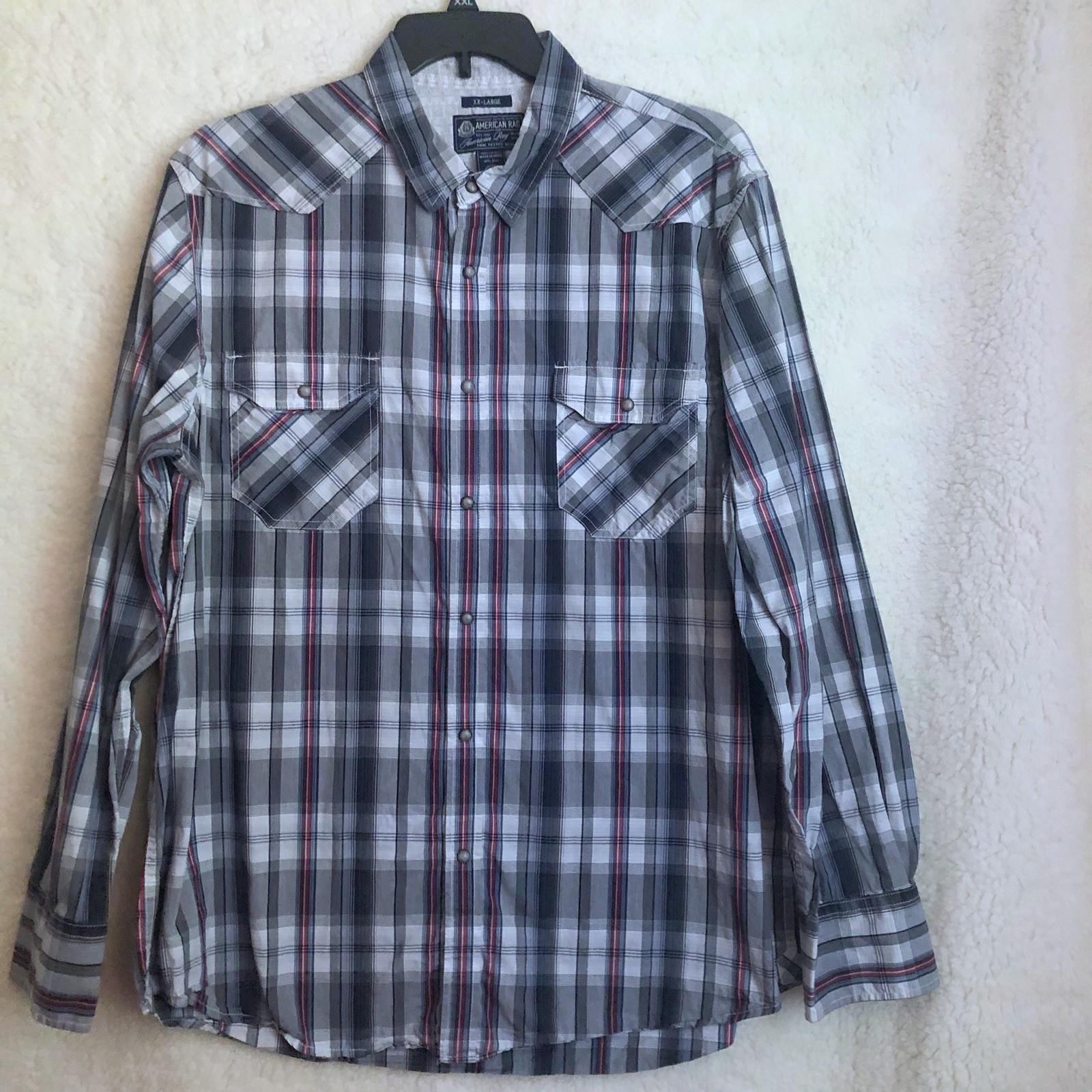 American Rag Plaid Dress Shirt Red & Gray Long Sleeve, XXL | eBay