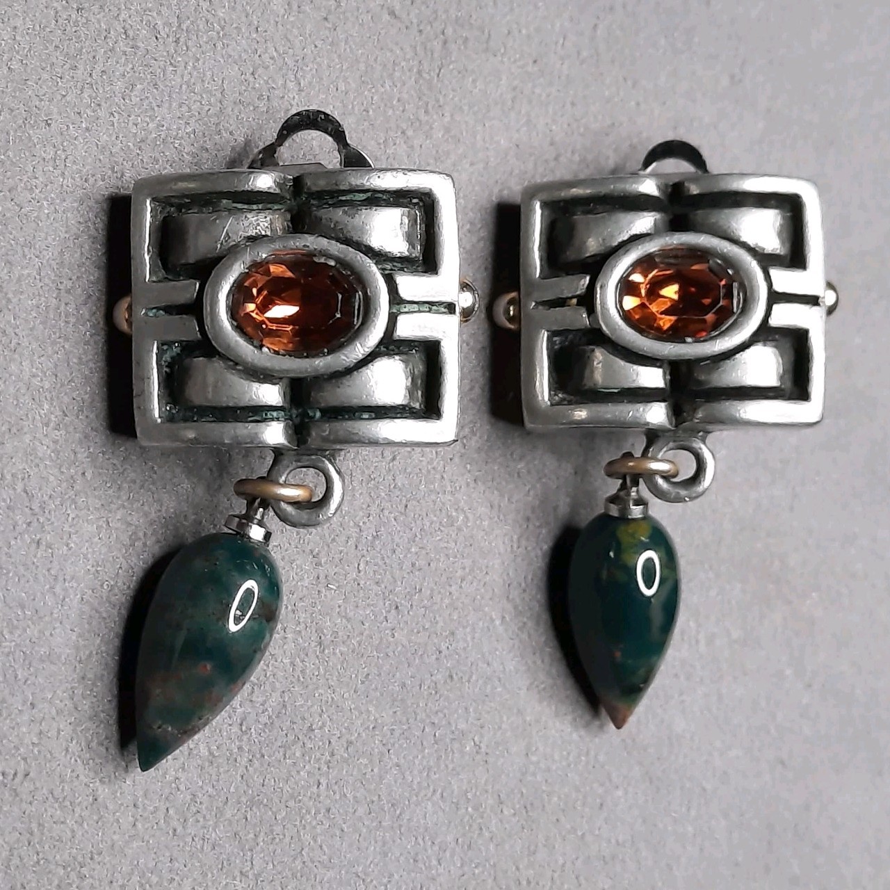 Vtg Fahrenheit Industrial Squared Amber Moss Agate Dr… - Gem