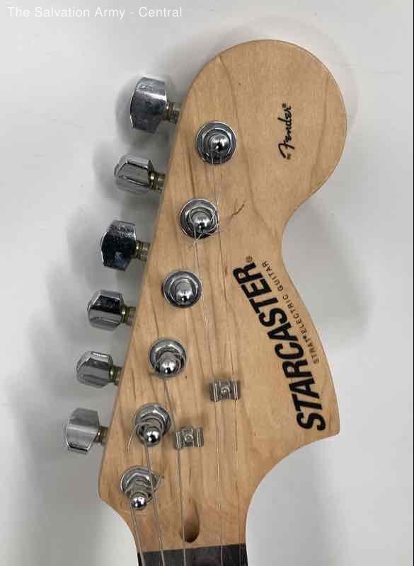 Fender Starcaster Black Silver Strat Musical Electric Guitar With Case ...