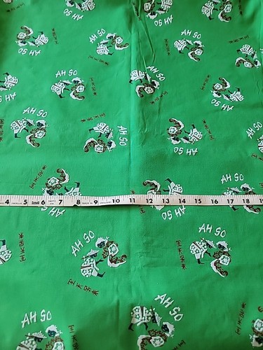 Chinese Asian Ah So Flocked Fabric Green White Black | eBay
