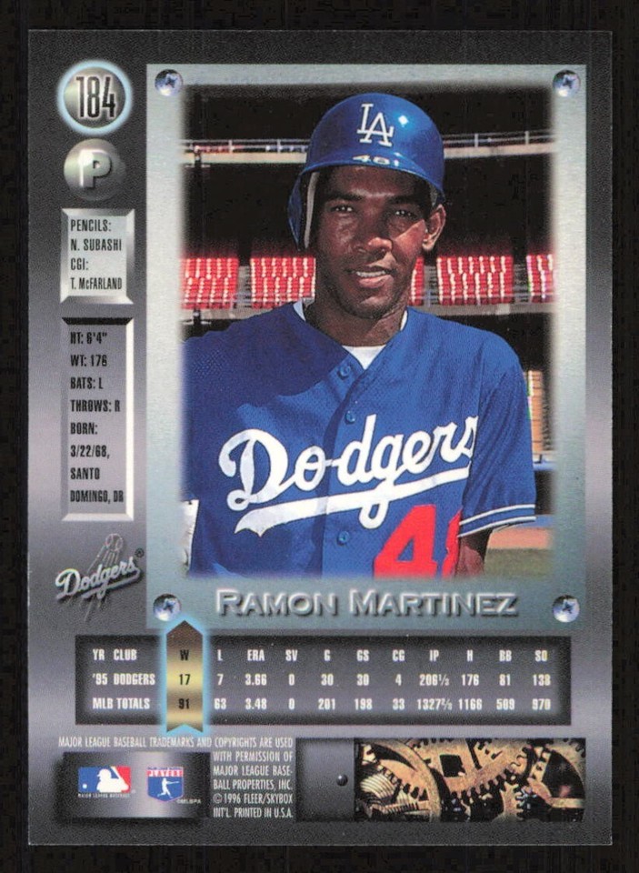 1996 Metal Universe RAMON MARTINEZ card #184 LOS ANGELES DODGERS ...