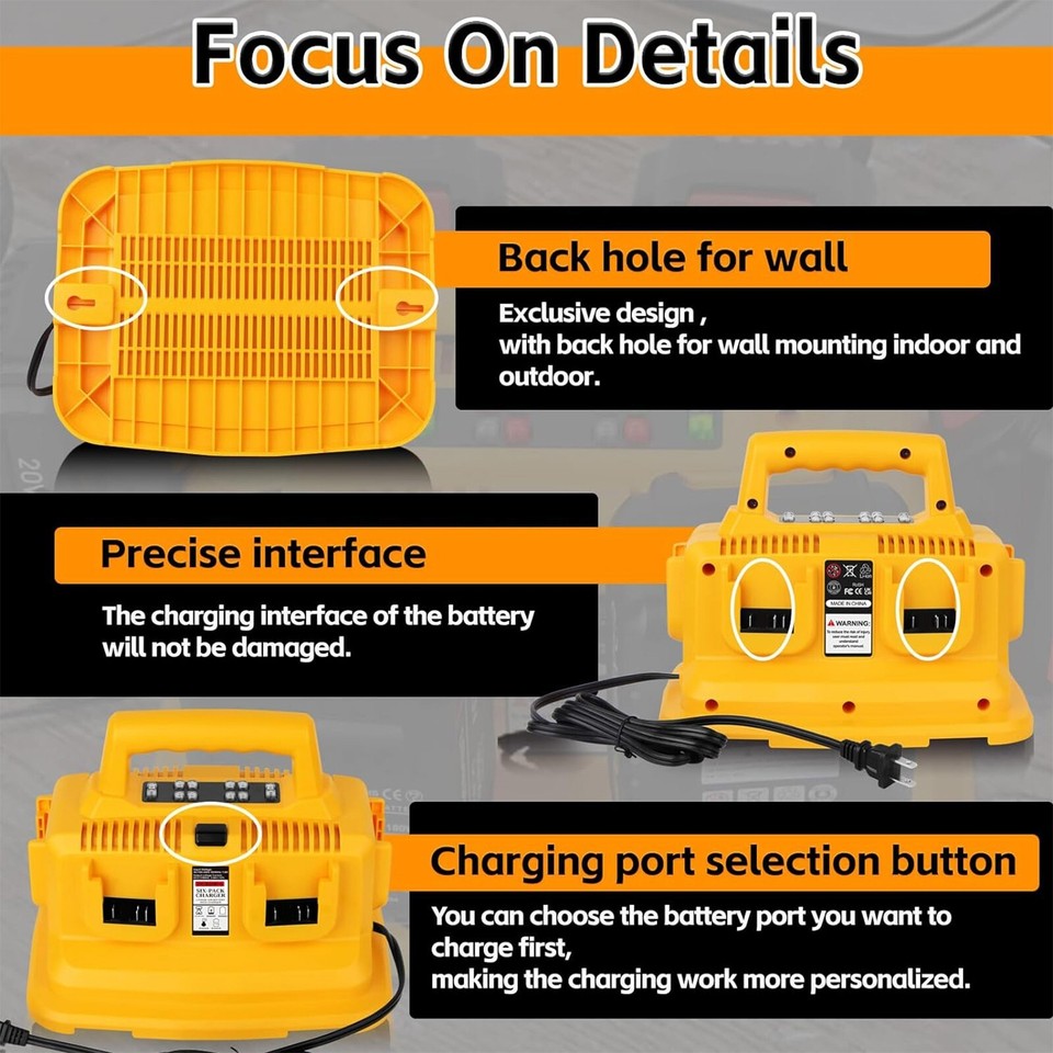 6-Port DCB104 Fast Charger For DEWALT 20V/60V Max Lithium Battery ...