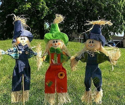 3 Decorative Rustic Scarecrows 24" Attractive Set Deter Birds Pests ...