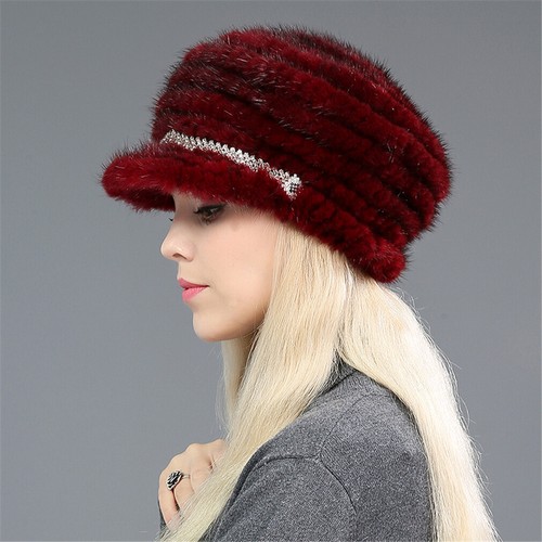 100% Real Mink Fur Hat Girl Winter Warm Knitted Peaked Cap Easy Match ...
