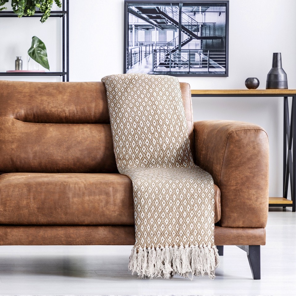 100% Cotton Woven Diamond Geometric Scandi Sofa / Bed Throw in 4 ...