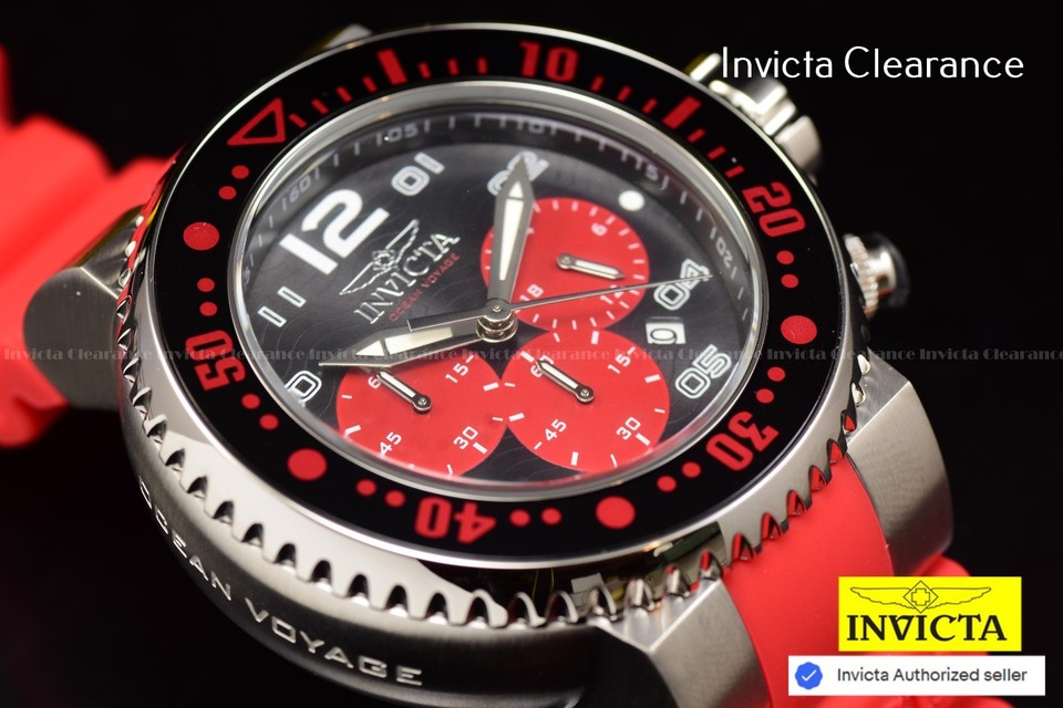 NEW Invicta Pro Diver 52mm GMT Chronograph Red Black Dial Mens Red Tone ...