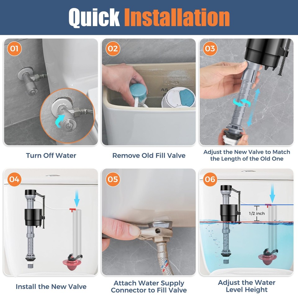Universal Toilet Flusher Kit Water-Saving & Height Adjustable Fill ...