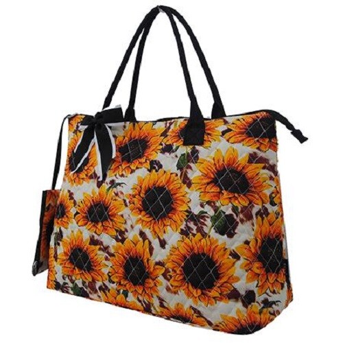 Cow Print with Sunflower NGIL Quilted Overnight Tote Bag-Monogram ...