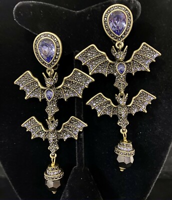 SIGNED Heidi Daus Batty For You Crystal Drop Earrings Clip Ons ...