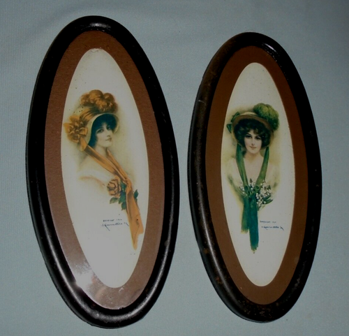 J Knowles Hare Pair Oval Art Prints Lovely Ladies Portraits Hats ...