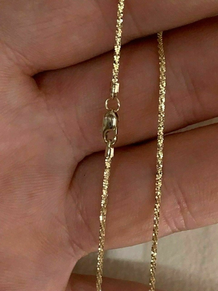 Solid 14k Yellow Gold Ladies 1.5mm Sparkle Rope Chain Twist Necklace ...