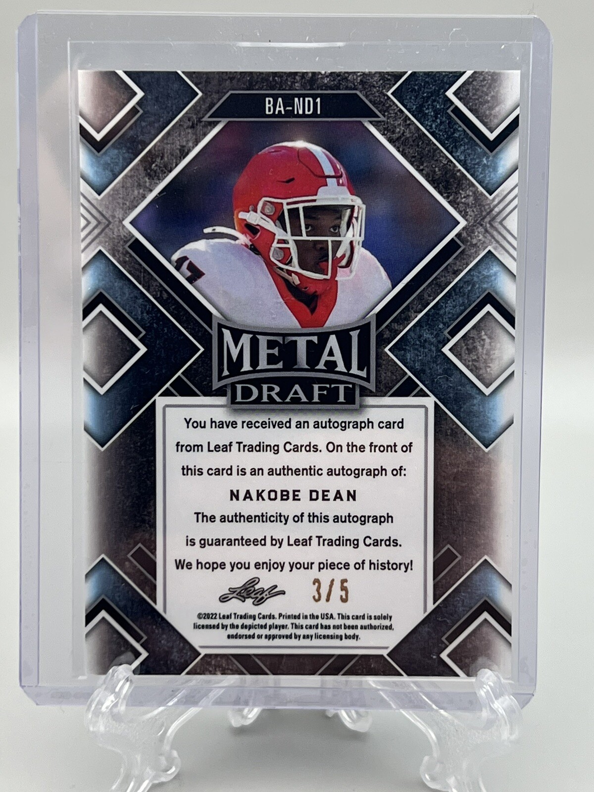 2022 Leaf Metal Draft Nakobe Dean Tiger Crystal Rookie Autograph Eagles ...