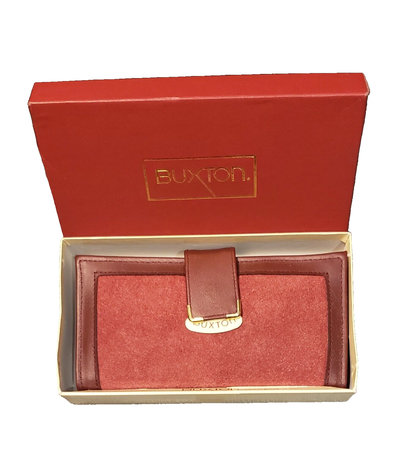 VINTAGE BUXTON SUEDE & LEATHER MAROON CLUTCH WALLET COIN PURSE~NEW~OLD ...