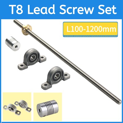 T8 Lead Screw Set Lead 2/8mm Coupling Mounting Bearing 3D Printer 100 ...