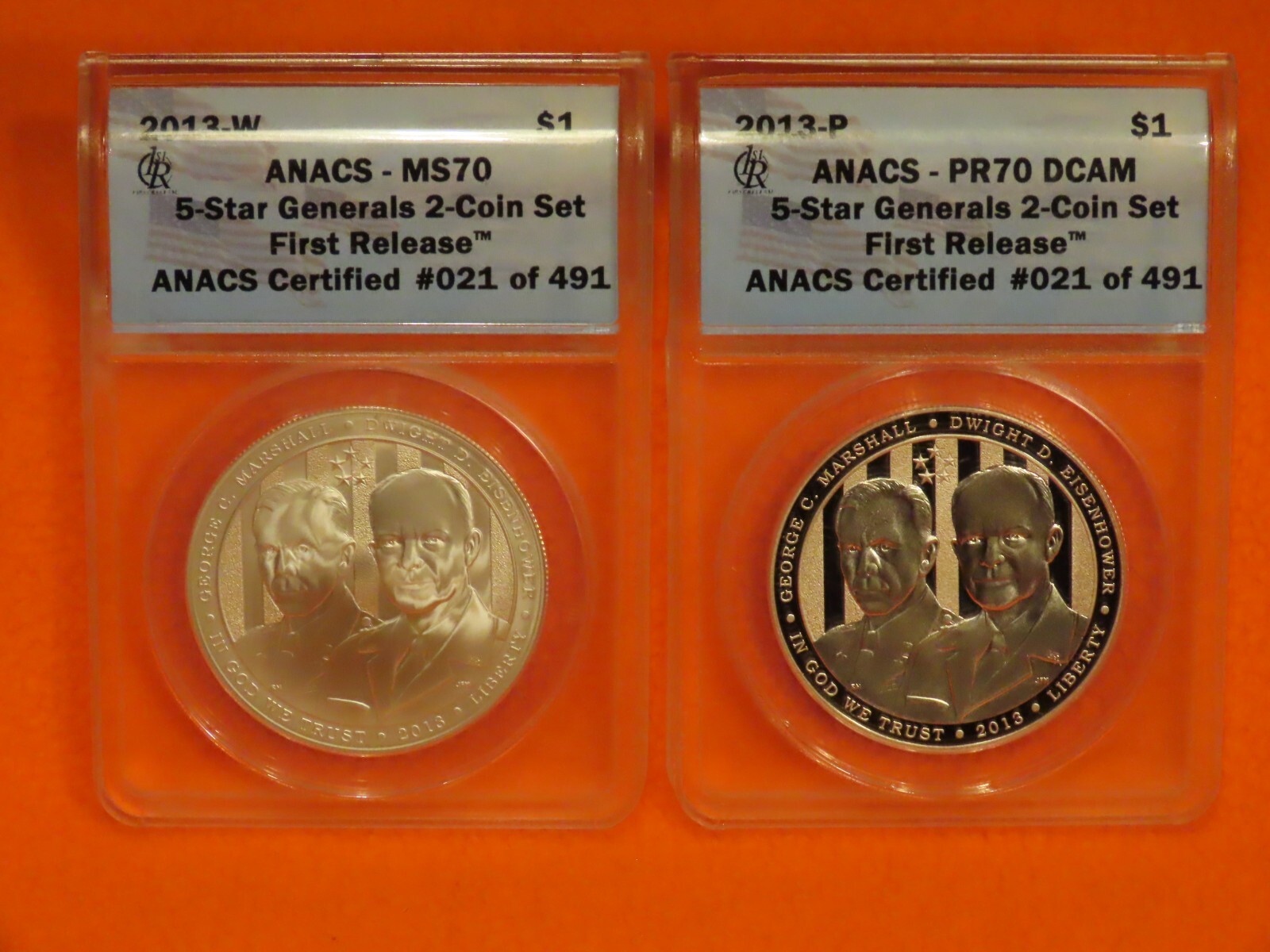 2013-(P, W) 5-Star Generals 2 Coin Set First Release (ANACS) MS 70 #021 ...