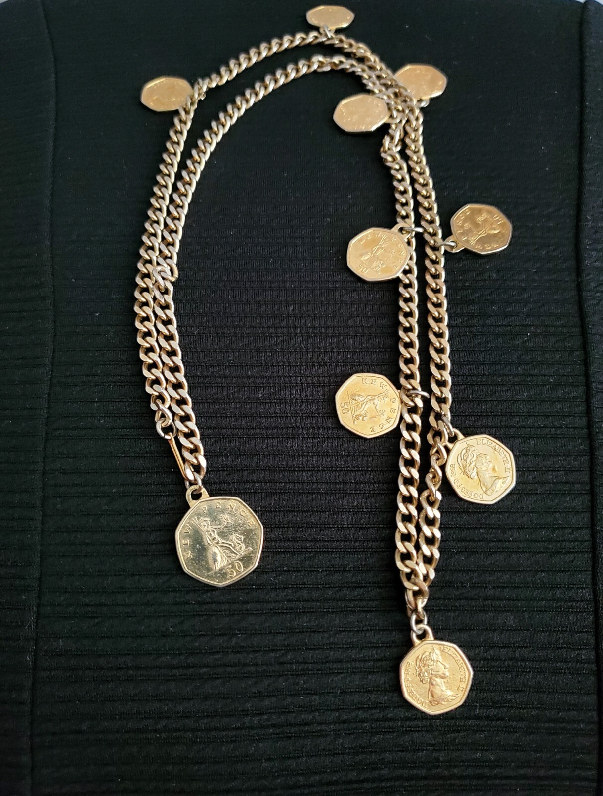 1955 Queen Elizabeth II Gold Toned Coin Chain BELT O… - Gem