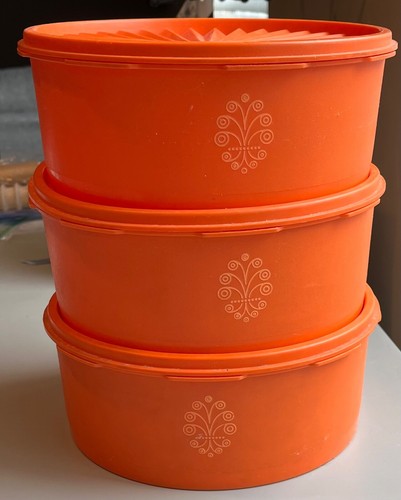 Vintage Tupperware Orange Servalier Canister set of 3, Great Condition ...