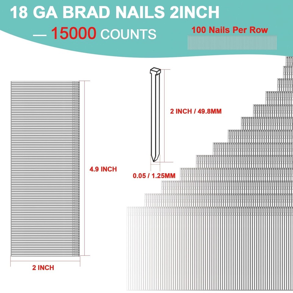 18 Gauge Brad Nails 2 Inch, 18GA Brad Nails Galvanized Small Finishing ...