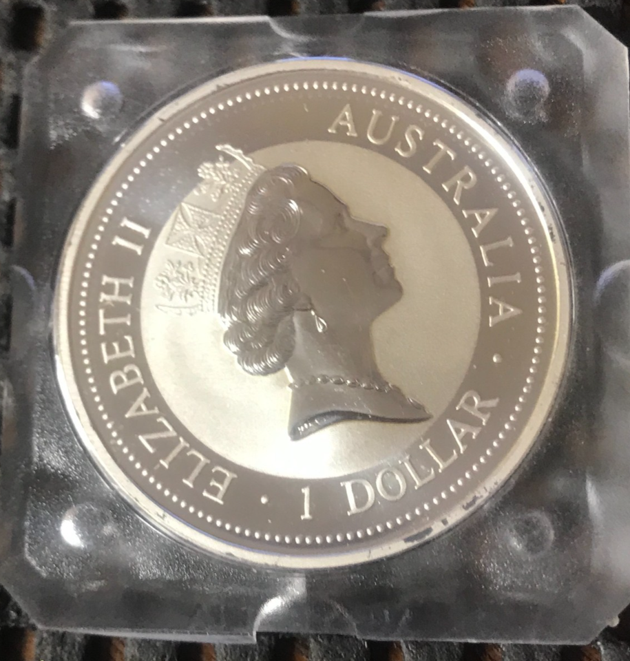 1996 Q. E. 1 Oz Fine Silver Round .999 GEM BU Kookaburra in Original ...