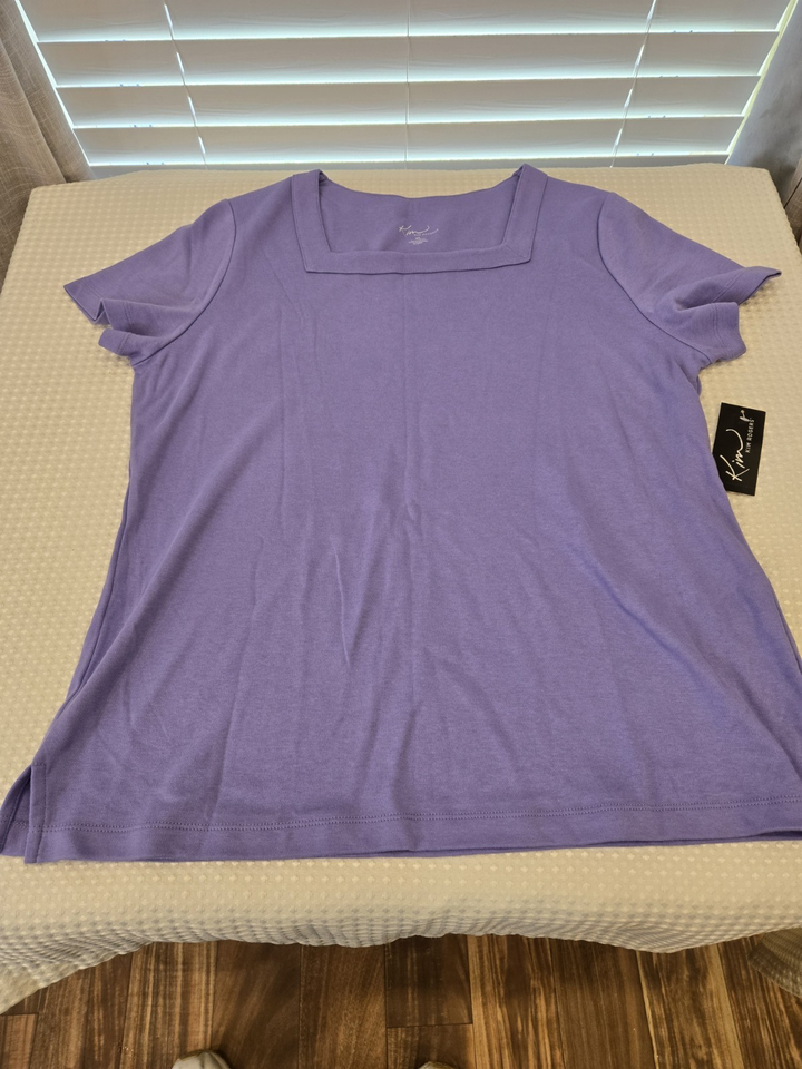 NWT KIM ROGERS XL Purple Lilac Gym 100% Cotton Square Neck T-shirt Top ...
