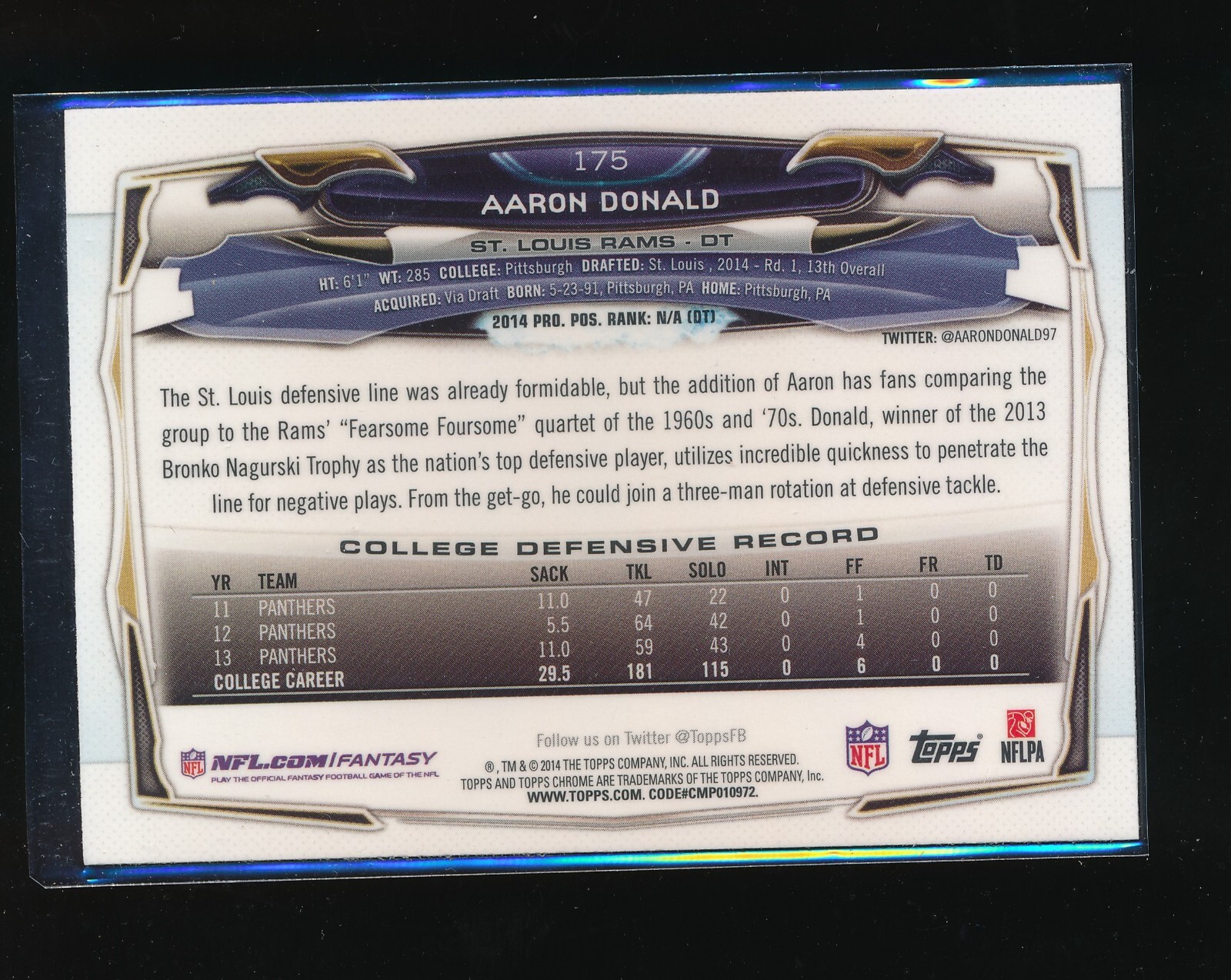 AARON DONALD 2014 TOPPS CHROME #175 ROOKIE RC *LOS ANGELES RAMS* NFL | eBay