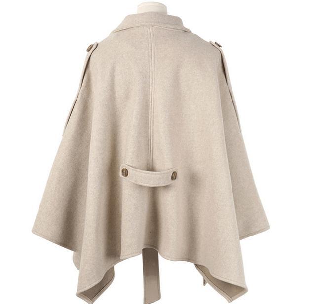 Women Fashion Elegant Solid Color Belt Lapel Thick Winter Black Cape ...