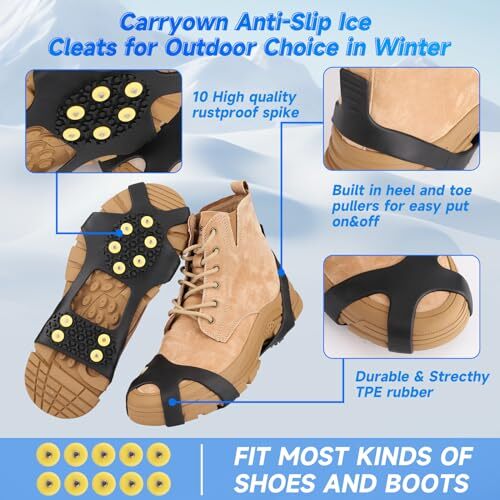 Ice Cleats for Boots Shoes, Ice Shoe Grips Anti Slip for Men Women ...