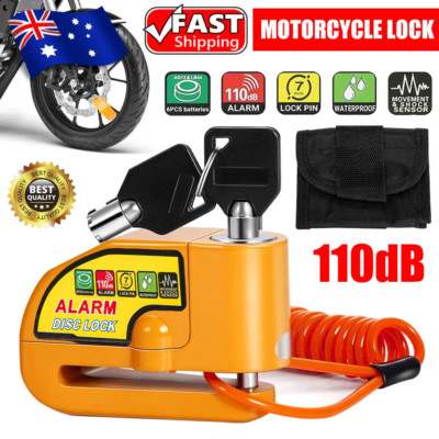 Motorbike Alarm Disc Lock Motorcycle Lock 110db w/ Reminder Cable ...