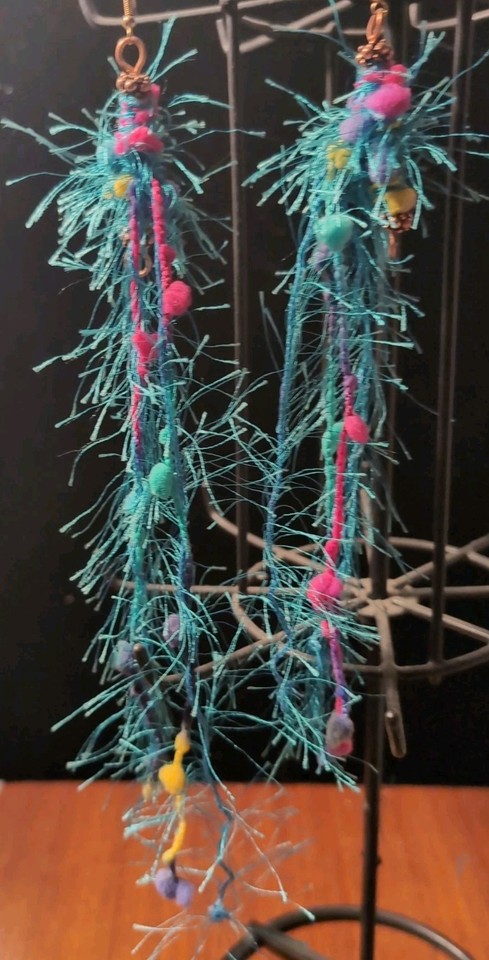Fabulous Fiber Art Yarn Dangle Hippie Earrings Janis Joplin Handmade EJ ...