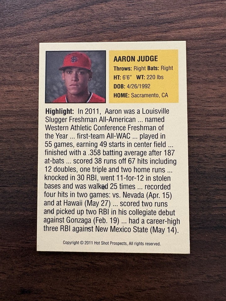 2011 Hotshots Aaron Judge Glacier Pilots Minor League RC NM | eBay