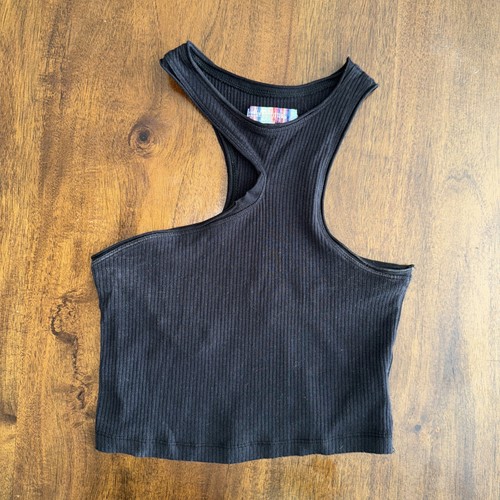 Urban Outfitters High Neck Rolled Edge Black Ribbed Cotton Crop Top Tank M | eBay