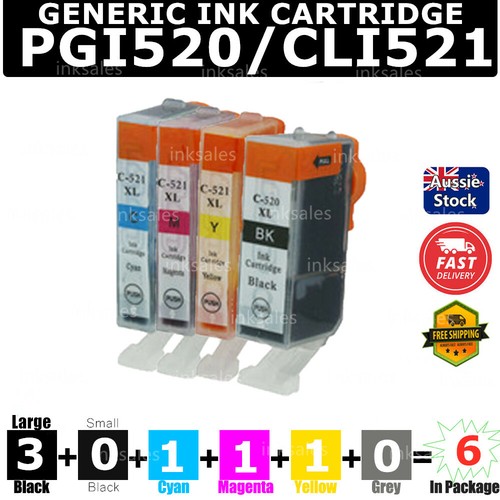 6 Generic Ink PGI-520 CLI-521 For Canon PIXMA MP550 MP620 MP640 MX860 ...