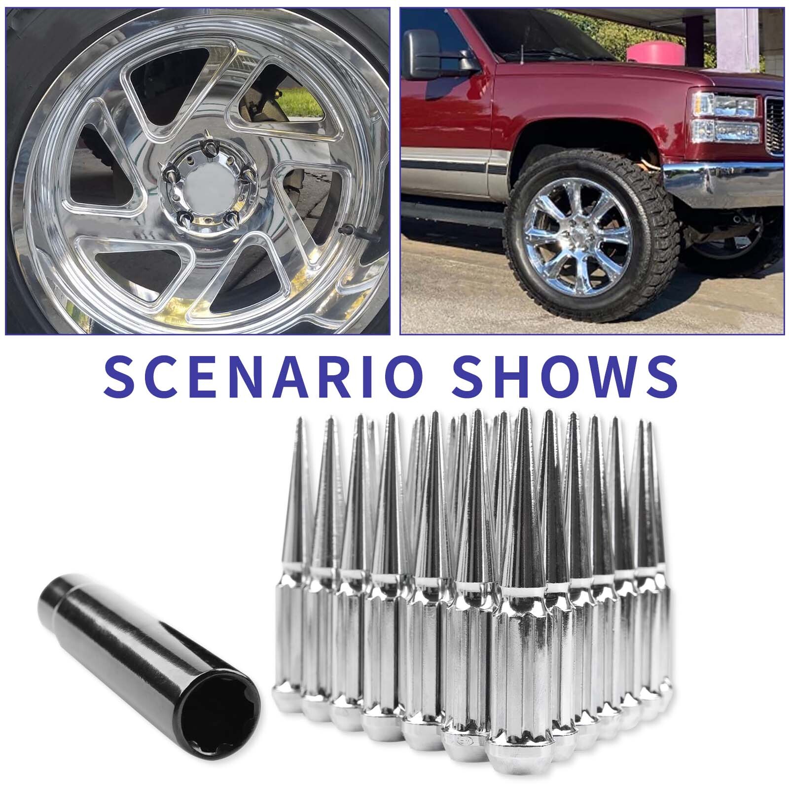 2007-2022 Toyota Tundra Chrome M14x1.5 Wheel Spike Lug Nuts 4.4" Tall ...