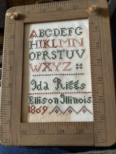 Hand Cross Stitch Alphabet Sampler Finished Framed Primitive | eBay