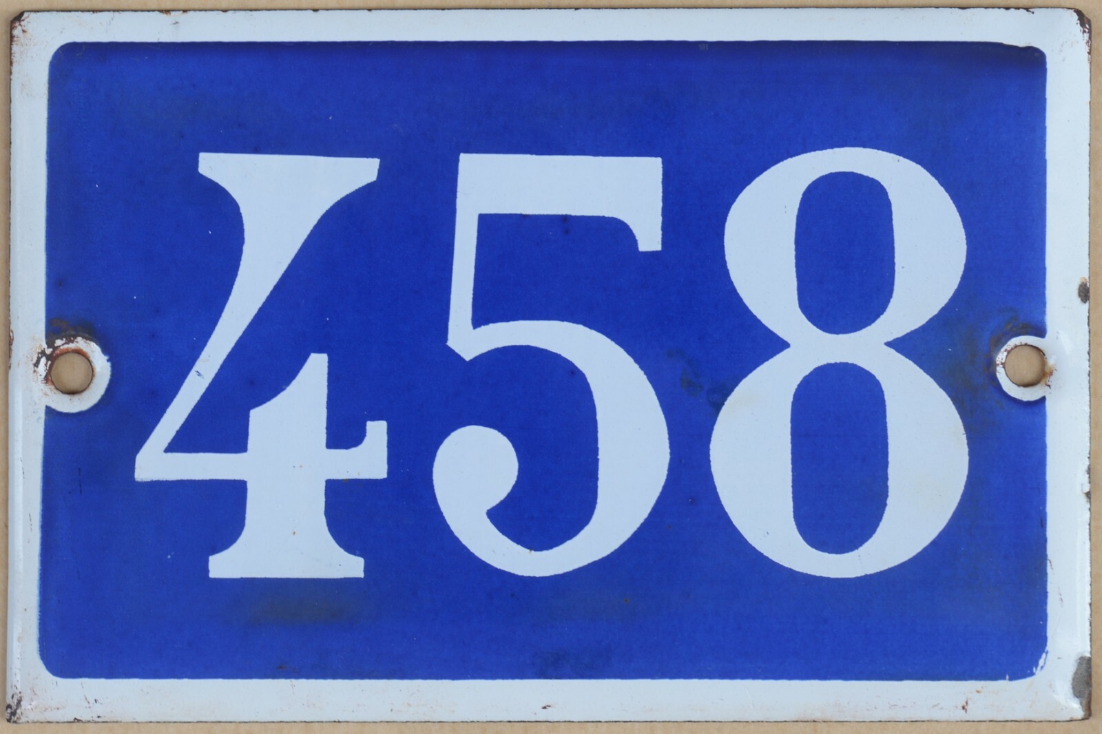 Old blue French house number 458 door gate plate plaque enamel steel ...