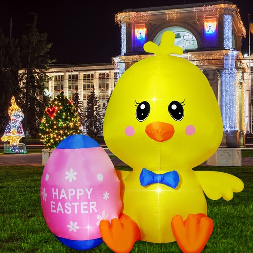 5 Feet Easter Inflatable Chick with Egg Lighted Blow Up Yard Decoration ...