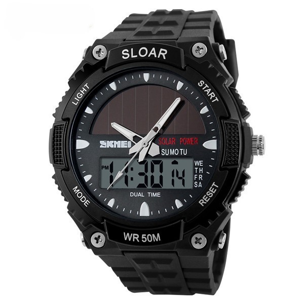 Men's Analog Quartz Watch Solar Power Sport Dual Time LED Digital ...
