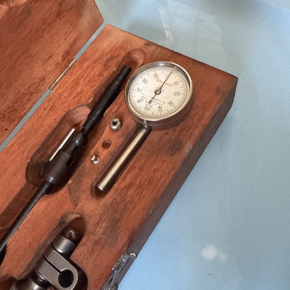 STARRETT NO. 657 MAGNETIC BASE POST W / DIAL INDICATOR SET IN WOOD BOX ...