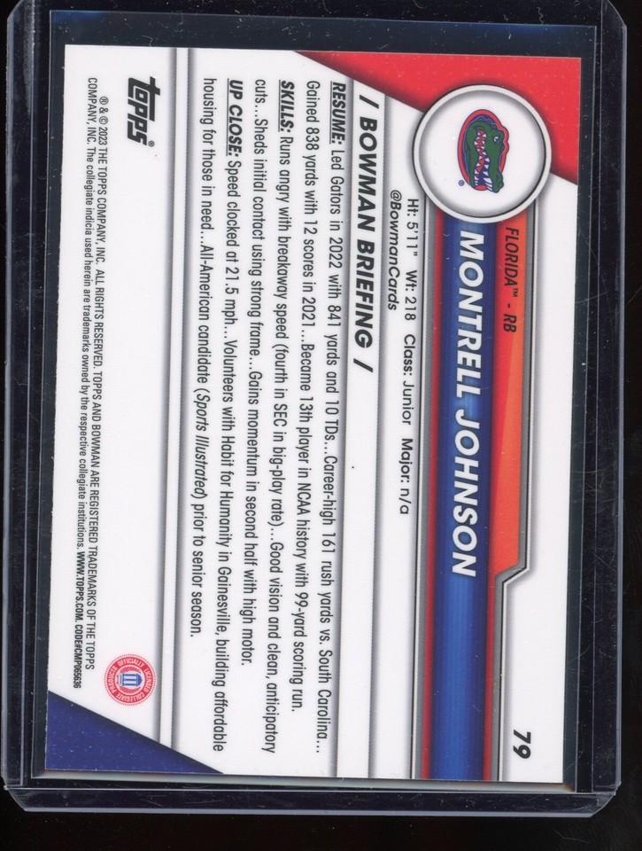 MONTRELL JOHNSON 2023 Bowman Chrome University X-Fractor Rookie Florida ...