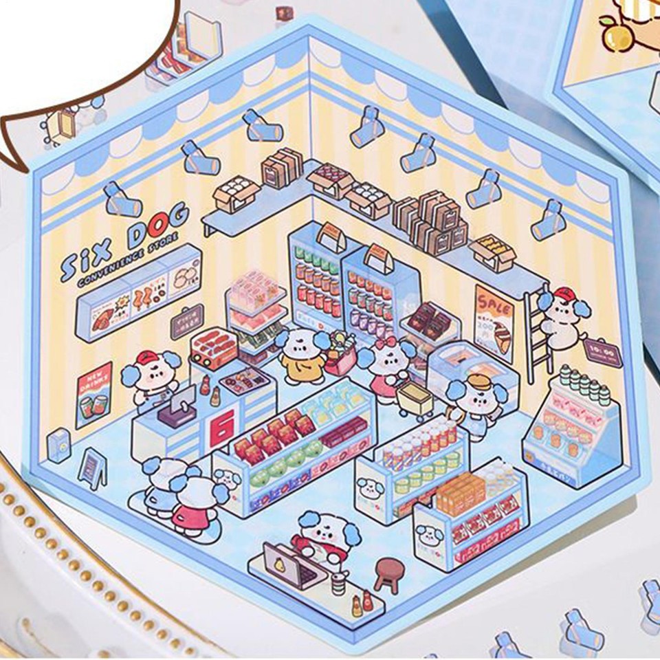 3D Scene Visual Sticker 4pc Pack Set Cartoon Miniatures Set Stacking ...