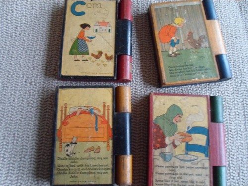 Children's block books 1922 wooden books lot of 4 Bookie Blox co. 100 y ...