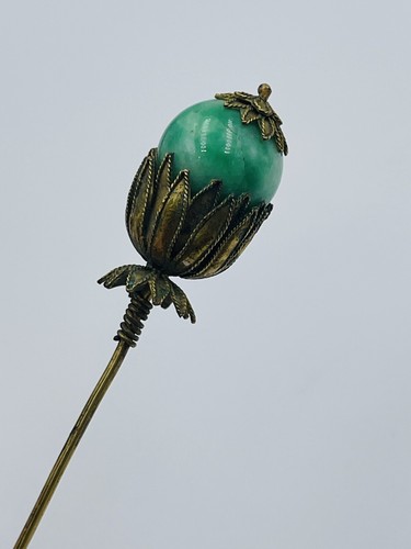 Chinese Antique Gilt Brass Green Jade Hat Stick Pin | eBay Australia