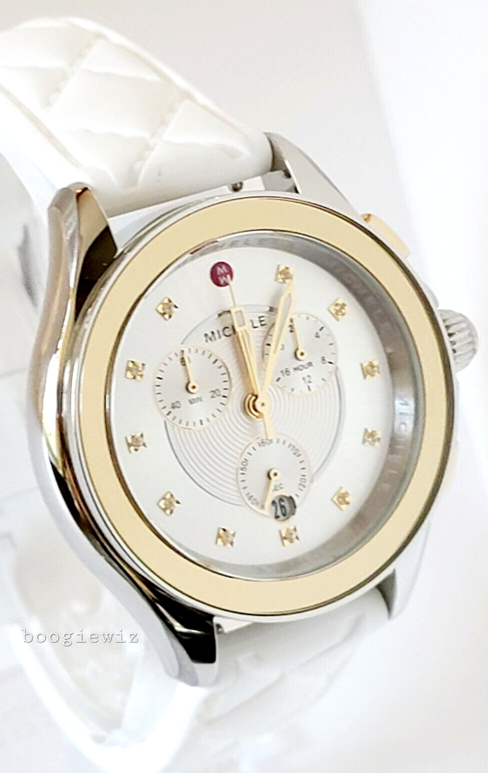 Michele Cape White Two Tone Gold & Silver Silicone Chrono Watch ...