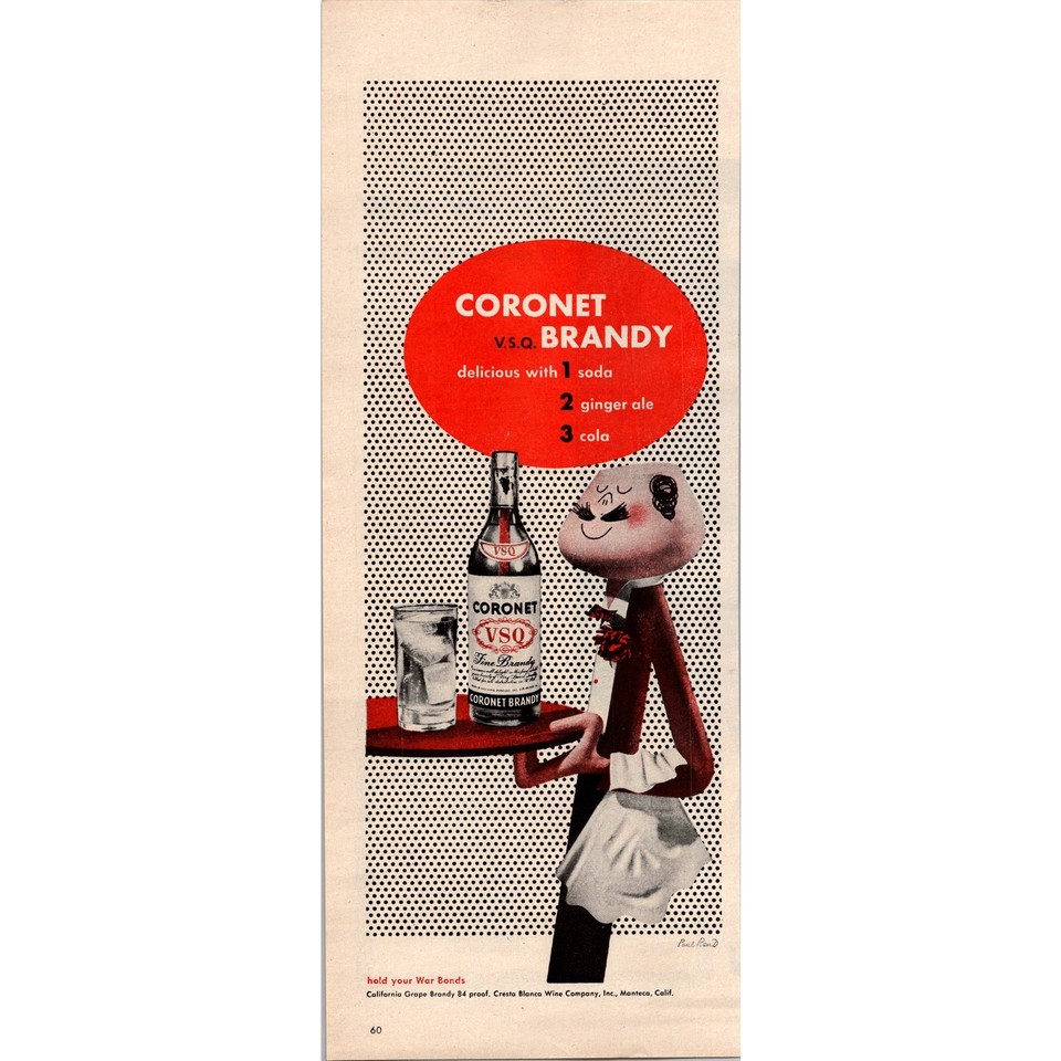 Coronet V. S. Q Brandy Paul Rand Pop Art 1940s WWII Era Coronet Brandy ...